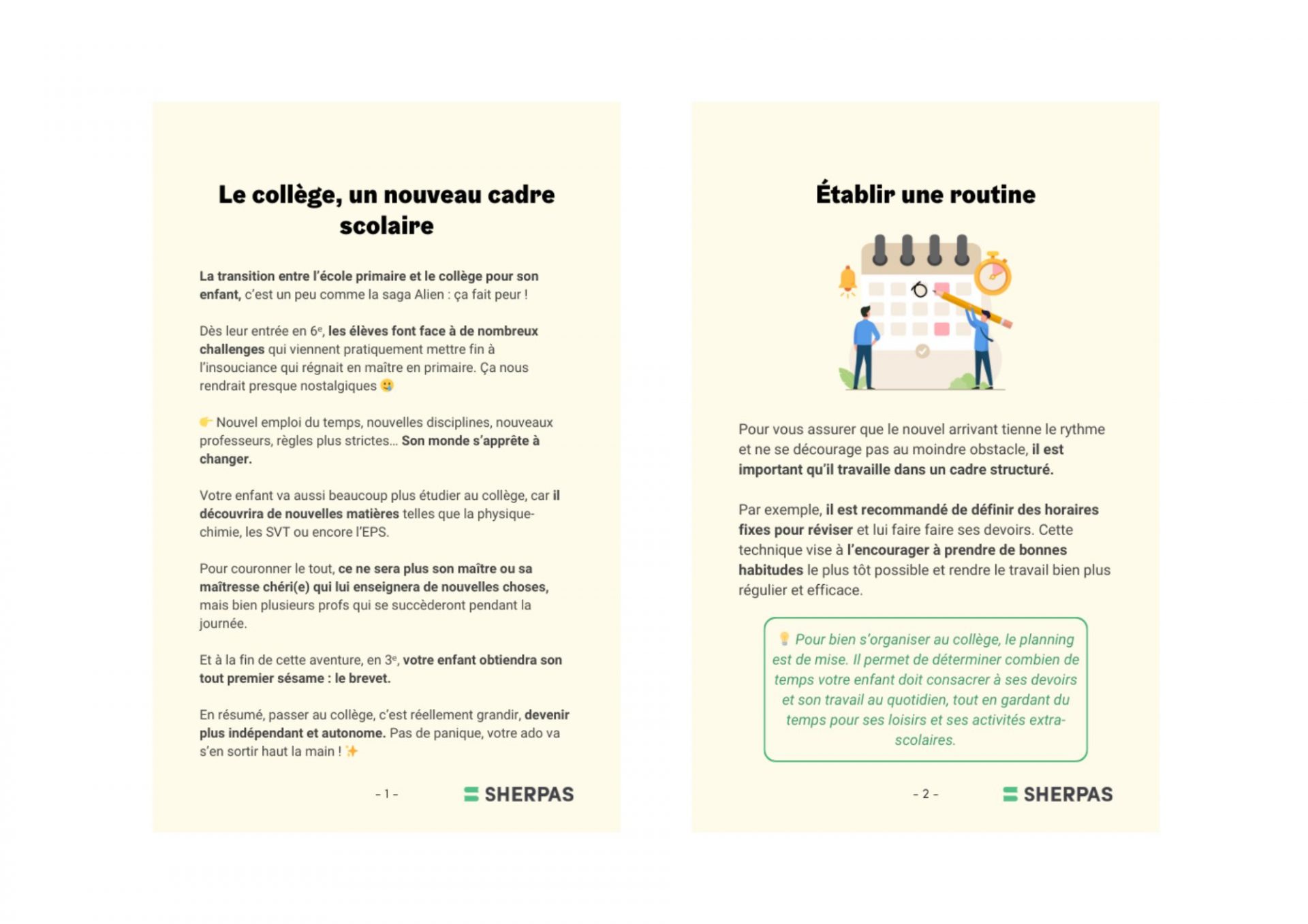 Guide des parents — l’aider à s’organiser au collège 💫 - Sherpas